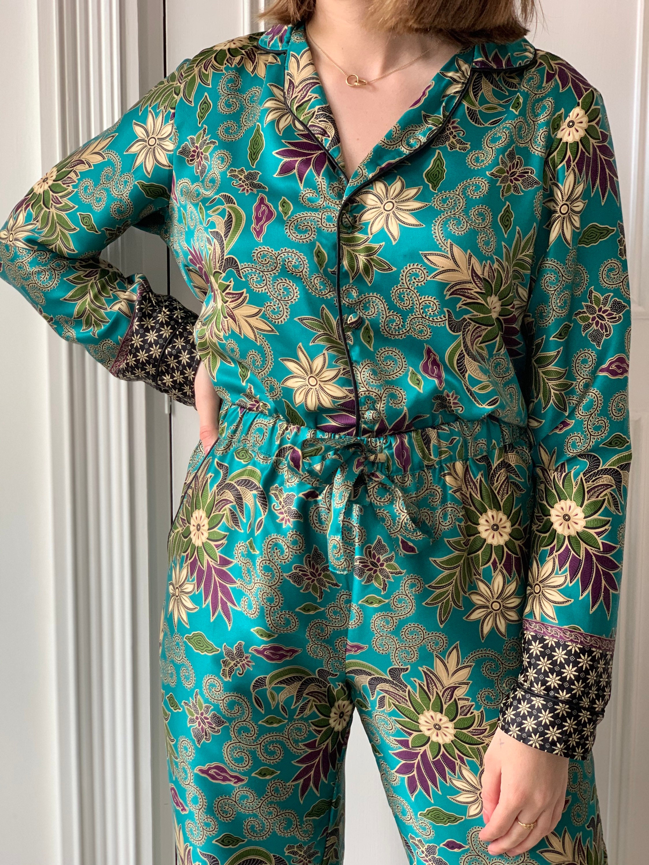 Turquoise Silk Blend Pyjama Set Silk Nightwear Unique Gift | Etsy UK