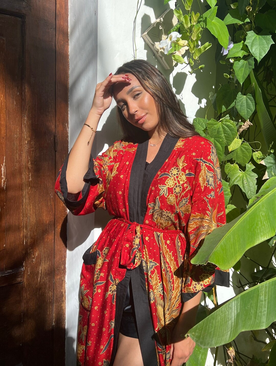 Red and Gold Kimono Robe Jacket, Dressing Gown, Kimono Gift, Christmas ...