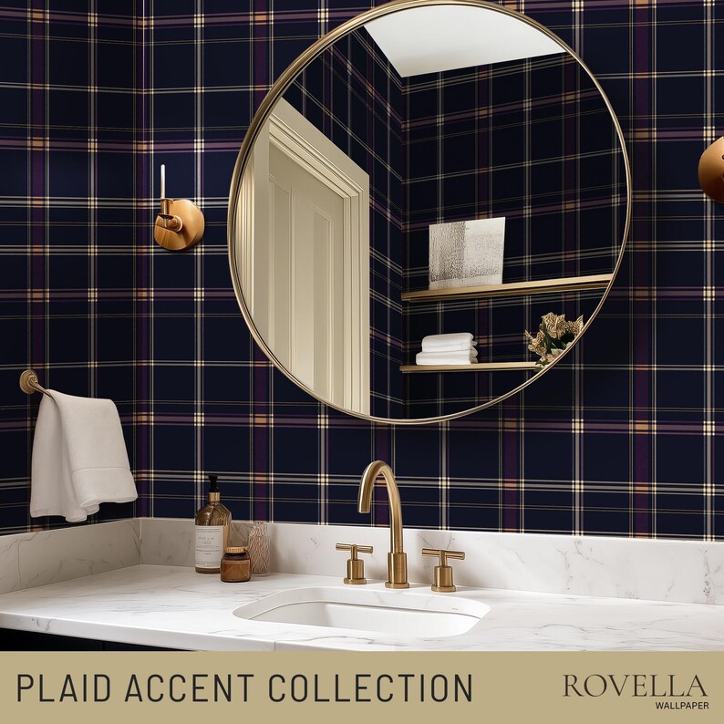 Dark Tartan Plaid Wallpaper: Luxury Navy Plaid Wallcovering, Classic ...