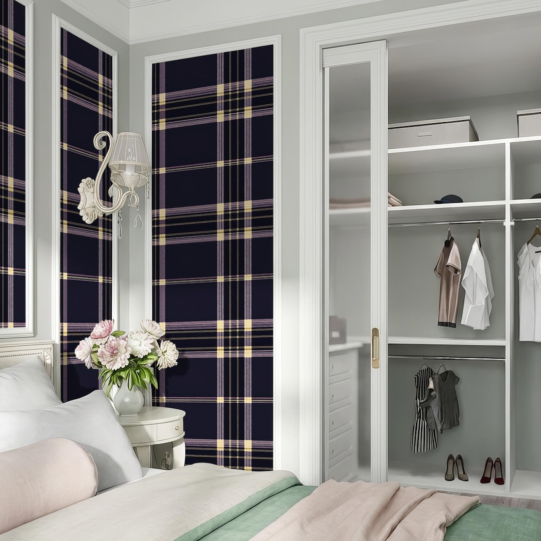 Dark Navy Plaid Wallpaper: Classic Tartan Wall Decor, Luxury Peel and ...