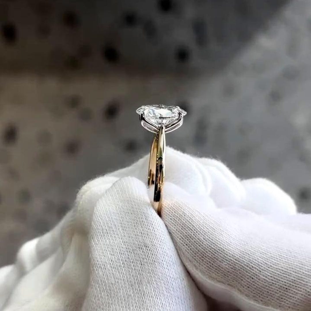 Two Tone Gold Tulip Setting Engagement Ring, 2.50ct Oval Cut Solitaire ...