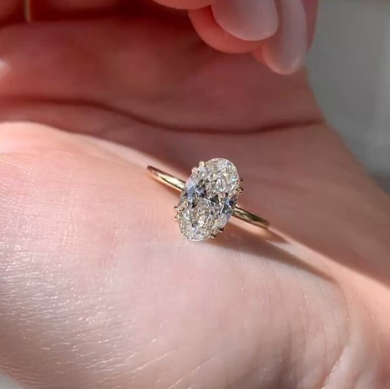 Double Claw Prong Oval Cut Solitaire Moissanite Engagement Ring, 3.75 ...