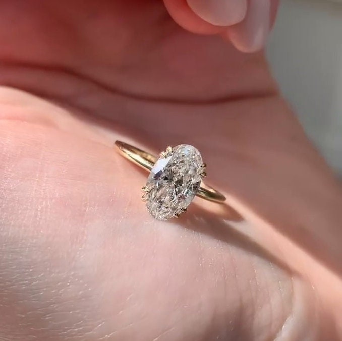 Double Claw Prong Oval Cut Solitaire Moissanite Engagement Ring, 3.75 ...