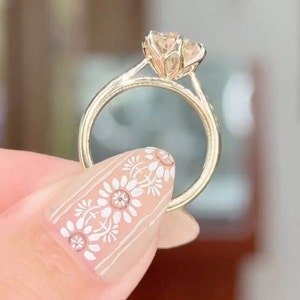 Antique Cathedral Setting Engagement Ring, Petal 6 Prong Round Cut ...