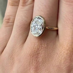 Large Oval Cut Bezel Set Engagement Ring, Vintage Cathedral Set ...