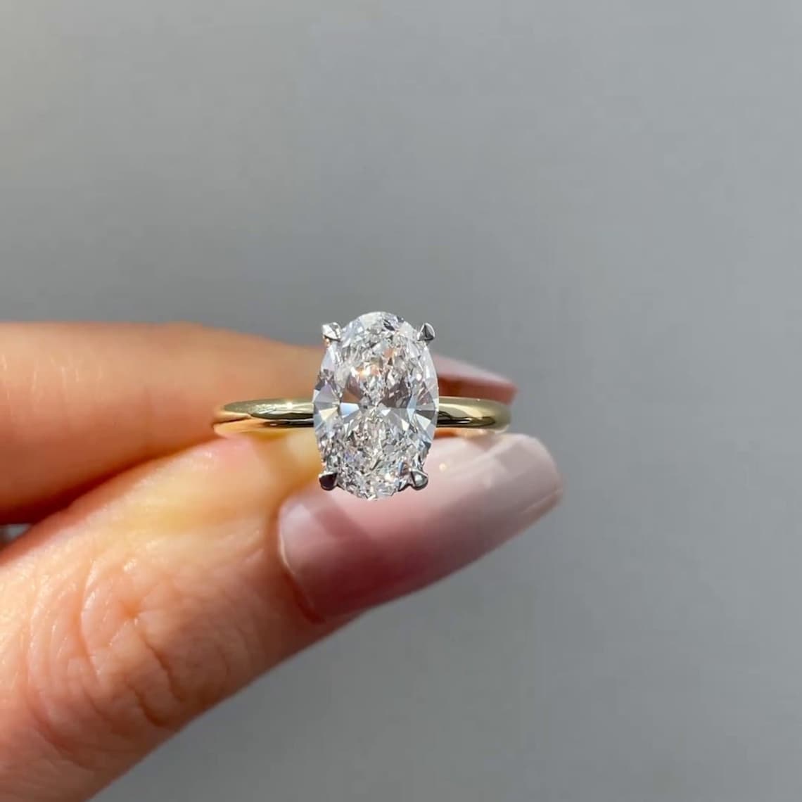 2ct Oval Hidden Halo Moissanite Engagement Ring, Solid Two Tone Gold ...