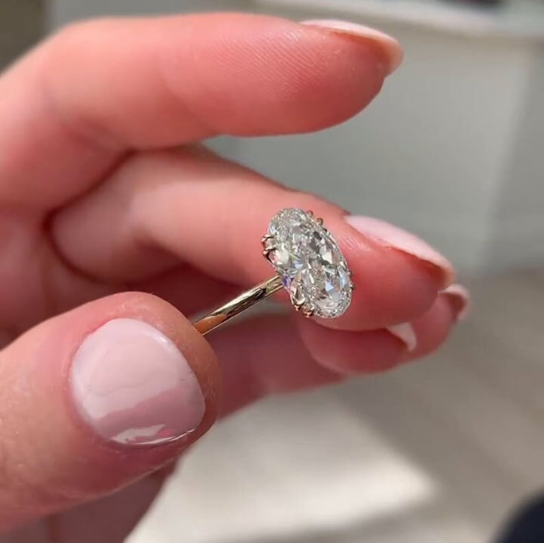 Double Claw Prong Oval Cut Solitaire Moissanite Engagement Ring, 3.75 ...