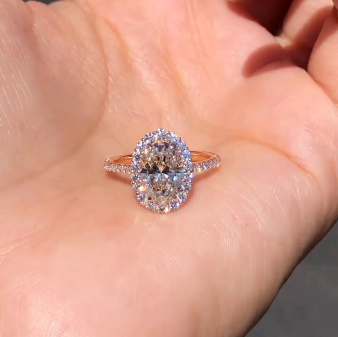 Unique Oval Cut Moissanite Engagement Ring, Oval Halo Engagement Ring ...
