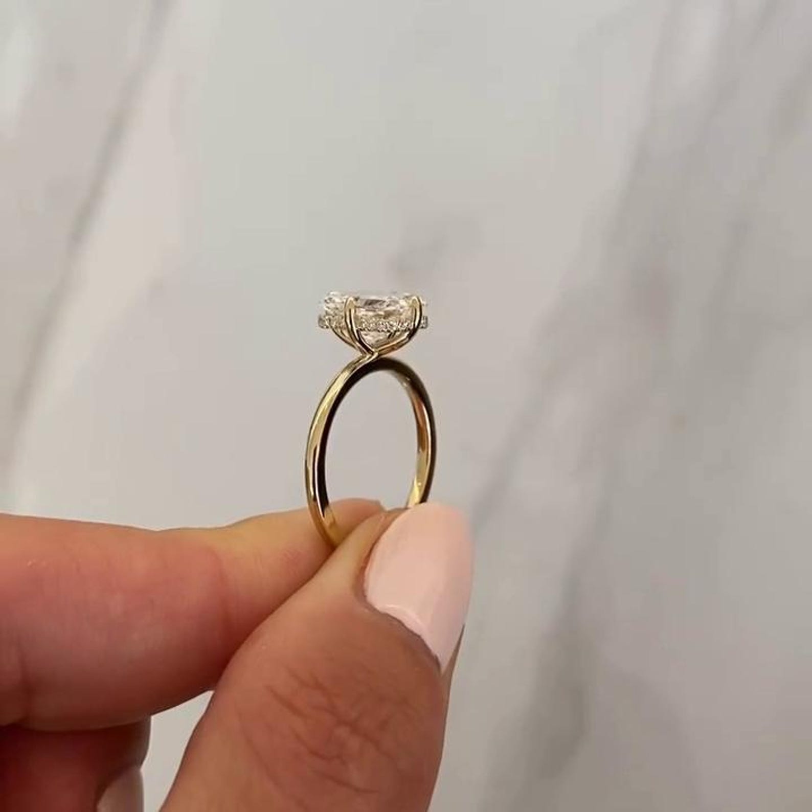 Radiant Cut Moissanite Engagement Ring, Hidden Halo Ring, 14k Yellow ...