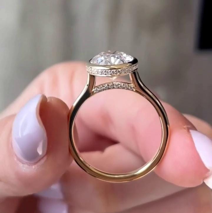 Large Oval Cut Bezel Set Engagement Ring, Vintage Cathedral Set ...