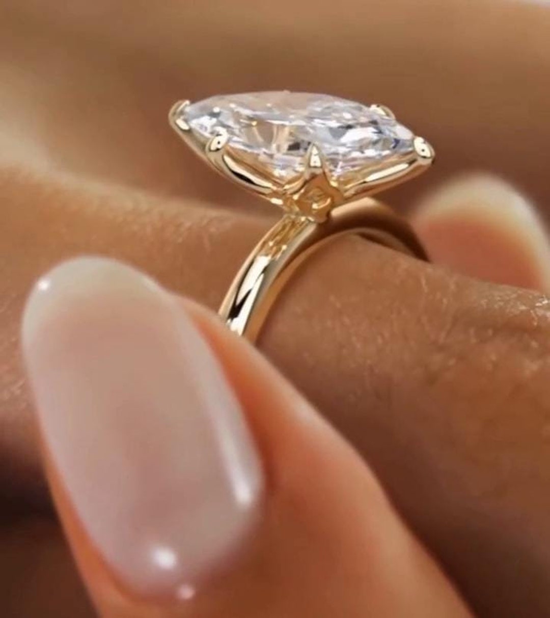 Vintage Tulip Setting Engagement Ring, Marquise Cut 2 CT Solitaire ...