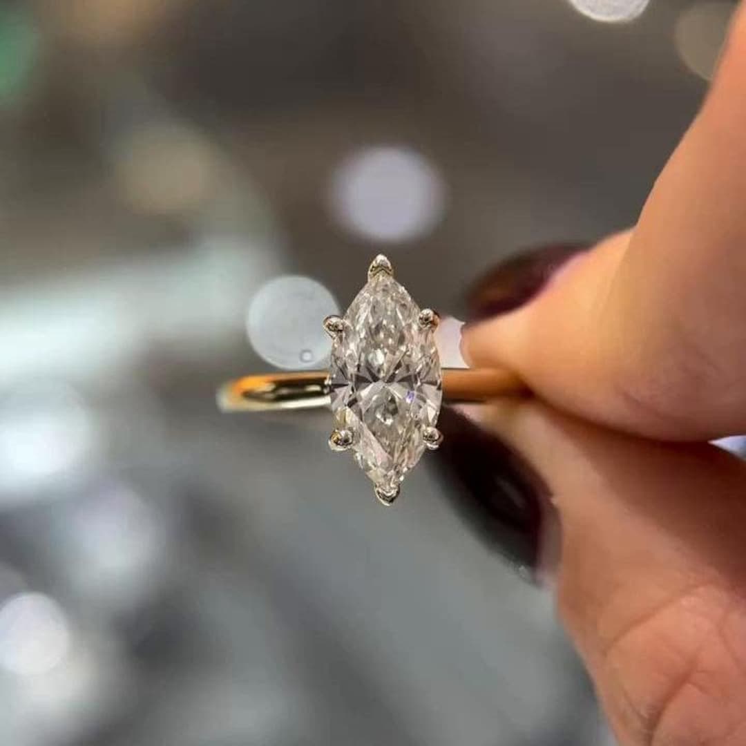 Marquise Cut Hidden Halo Engagement Ring, Marquise Cathedral Set ...