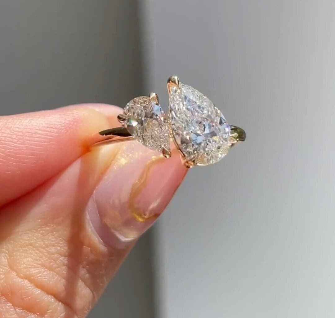 Toi Et Moi Pear Moissanite Engagement Ring Two Stone Pear Shaped ...