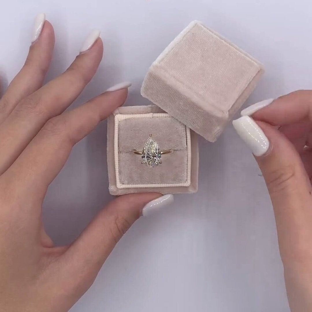 Pear Shaped Moissanite Big Diamond Engagement Ring Hidden Halo, Large ...