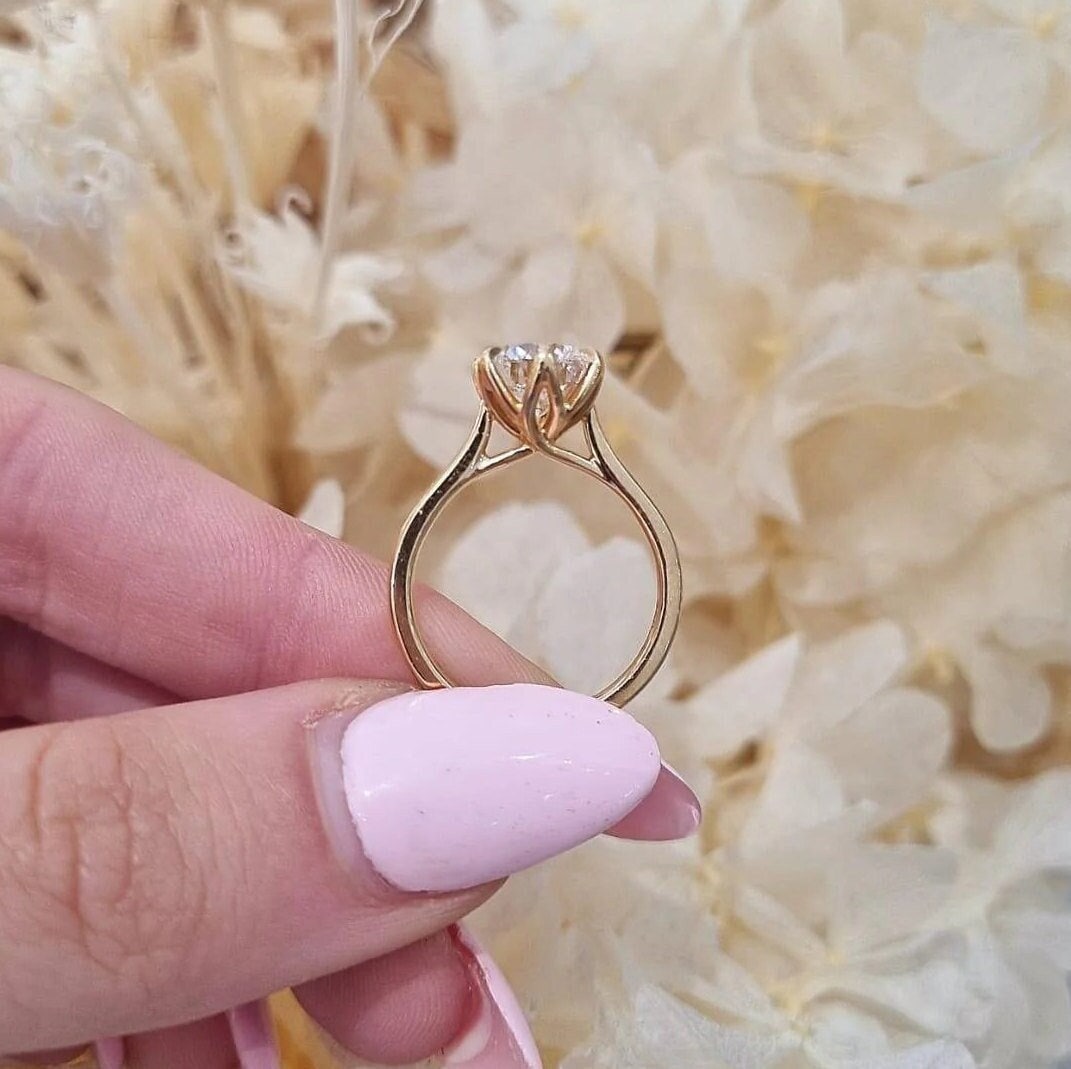 Round Moissanite Tulip Setting Engagement Ring petal Prong 2ct Solitaire Moissanite Ring for Her lotus Floral Cathedral Set One Diamond Ring Etsy