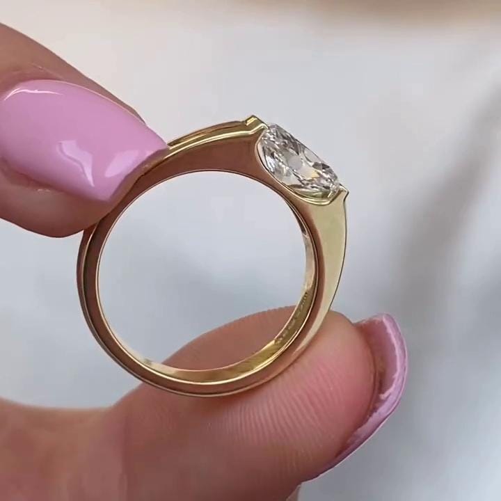 East West Oval Cut Half Bezel Set Ring, 1.50ct Oval Cut Solitaire ...