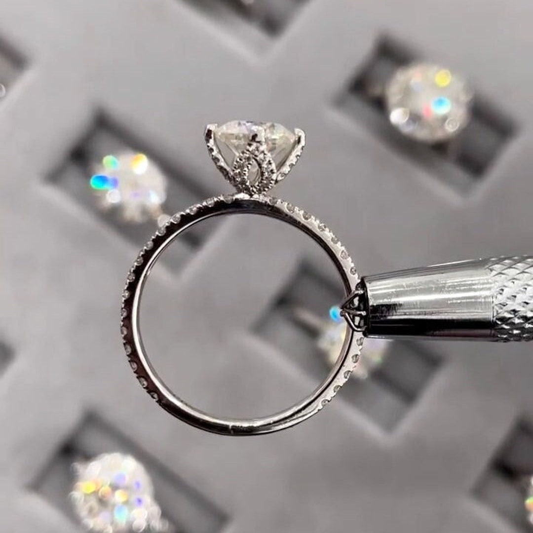 Solid Gold Tulip Setting Engagement Ring, Classic 6 Prong Round Cut ...