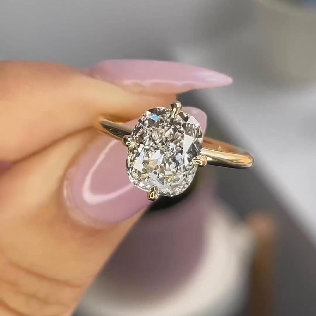 3.50 CT Elongated Cushion Cut Moissanite Ring in Solid Yellow Gold ...