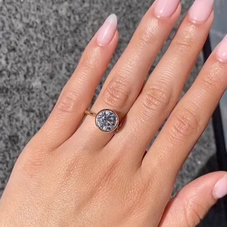 Antique Cathedral Set Engagement Ring, 3 CT Bezel Set Round Cut ...