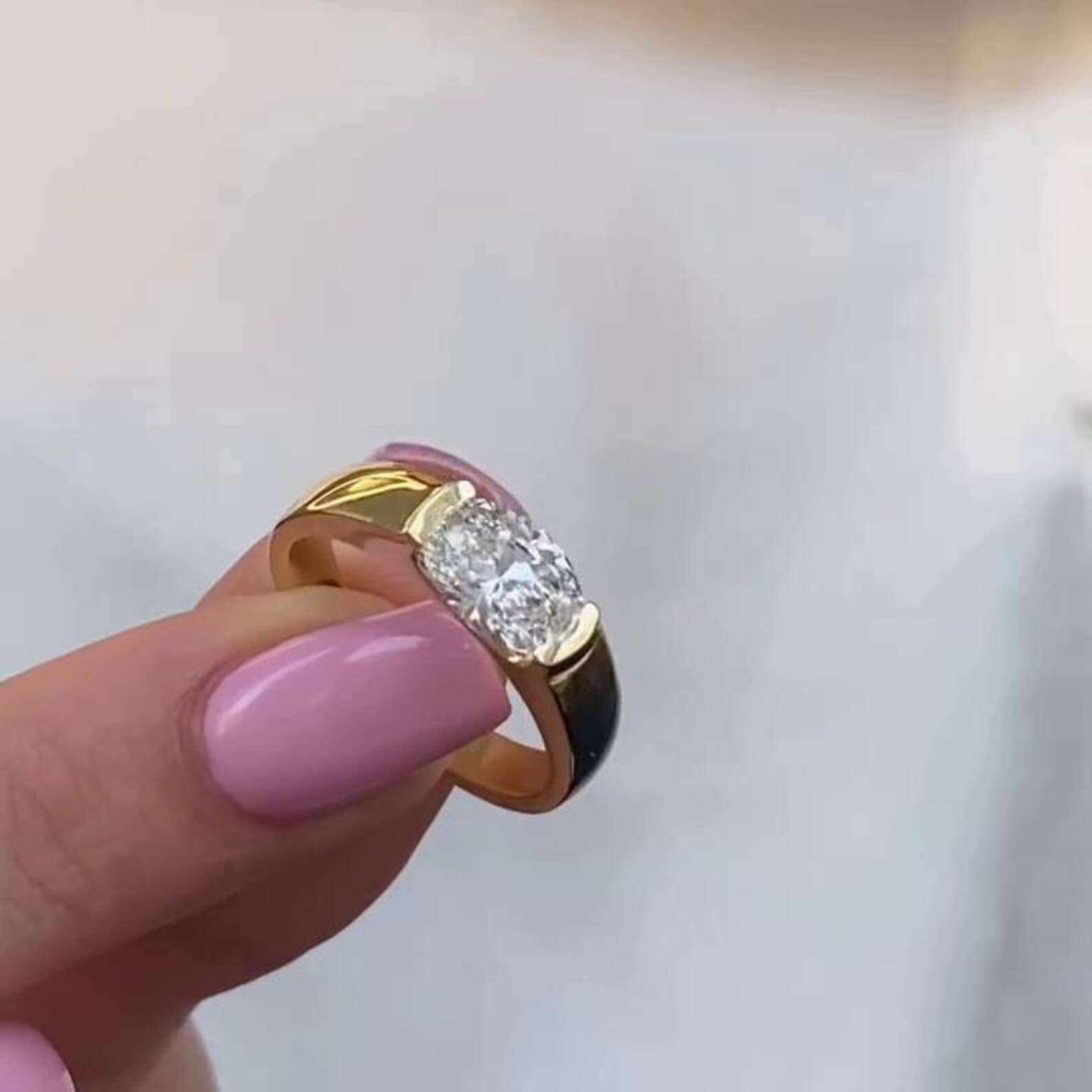 East West Oval Cut Half Bezel Set Ring, 1.50ct Oval Cut Solitaire ...