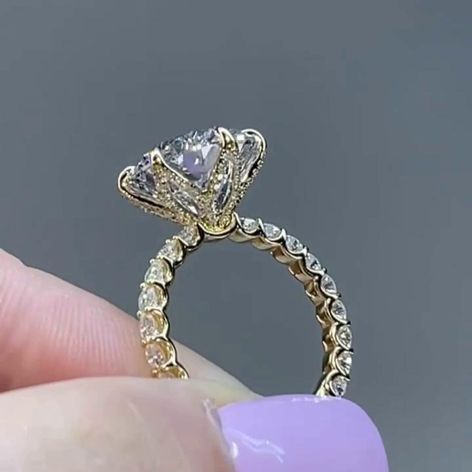 Vintage Tulip Setting Engagement Ring, Petal Prong 3.50ct Round Cut ...