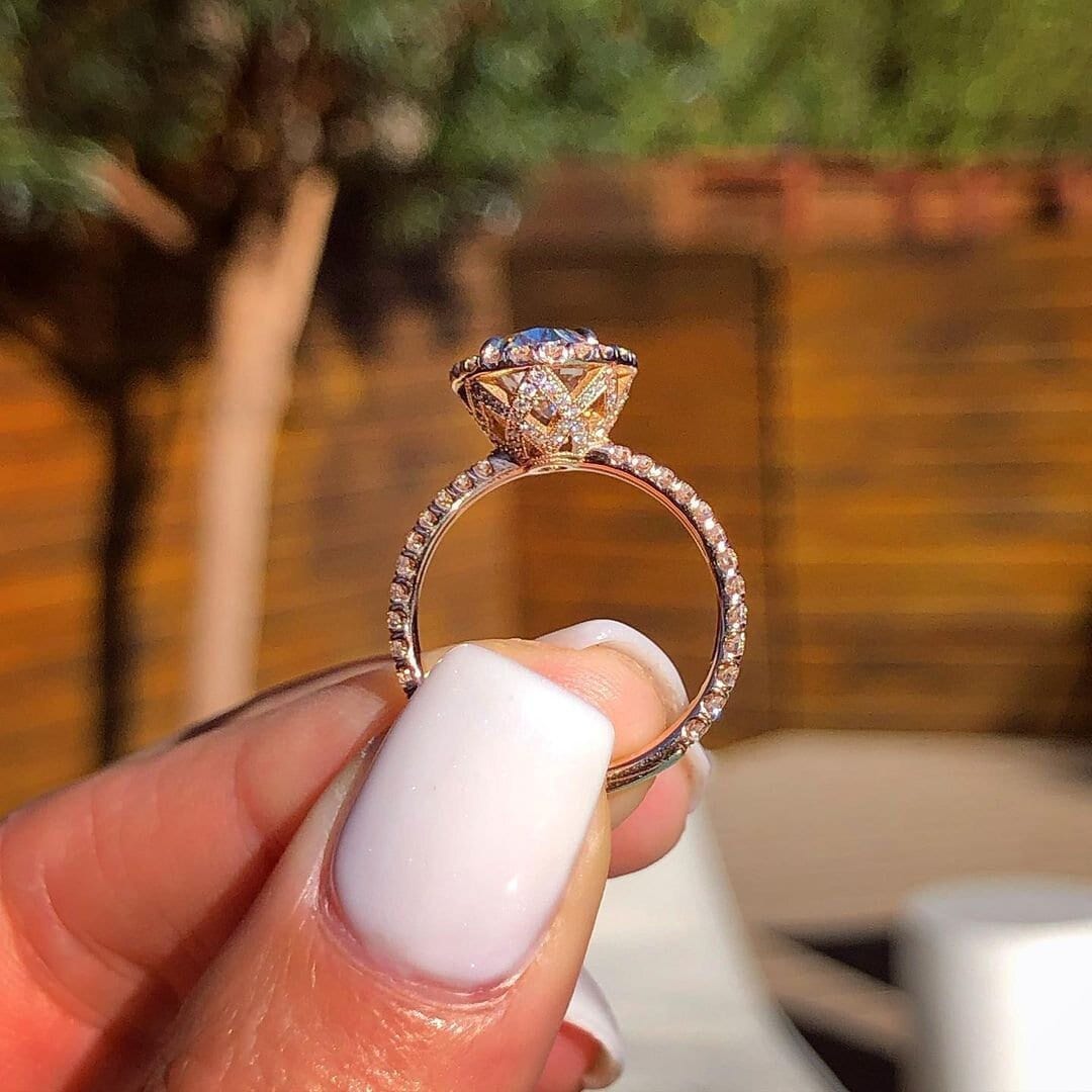 Vintage Gold Tulip Setting Flower Moissanite Engagement Ring,2ct Oval ...