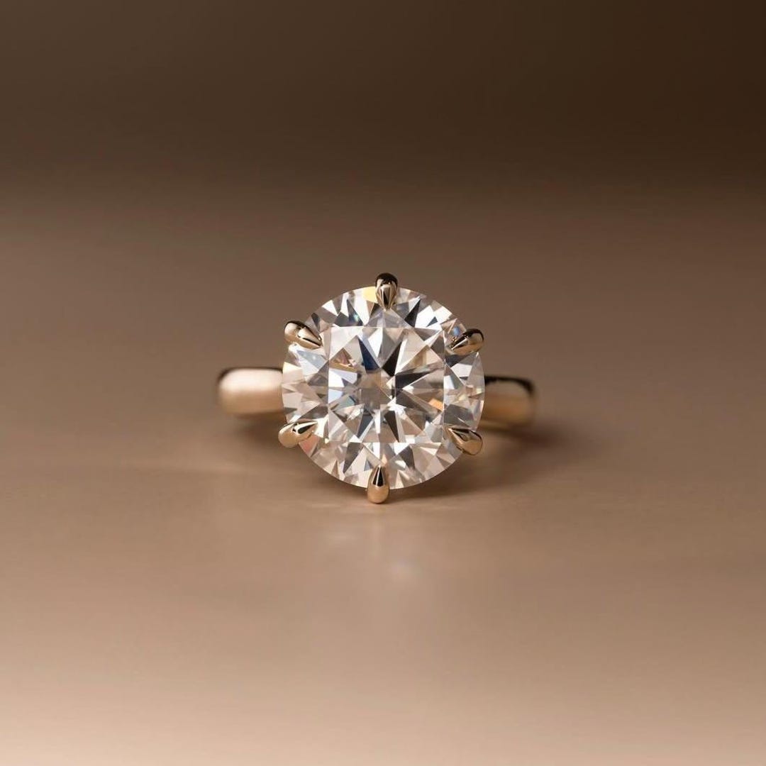 Large 4 Ct Round Engagement Ring in 14k Yellow Gold, Classic 6 Prong ...
