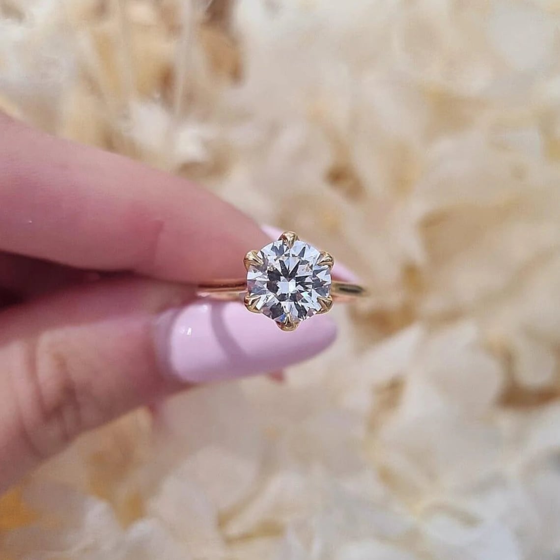 Round Moissanite Tulip Setting Engagement Ring,petal Prong 2ct ...