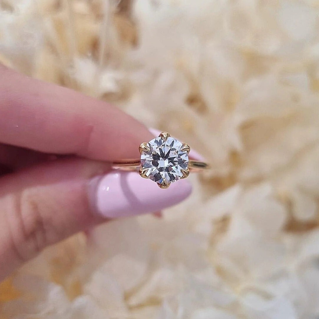 Round Moissanite Tulip Setting Engagement Ring,petal Prong 2ct ...