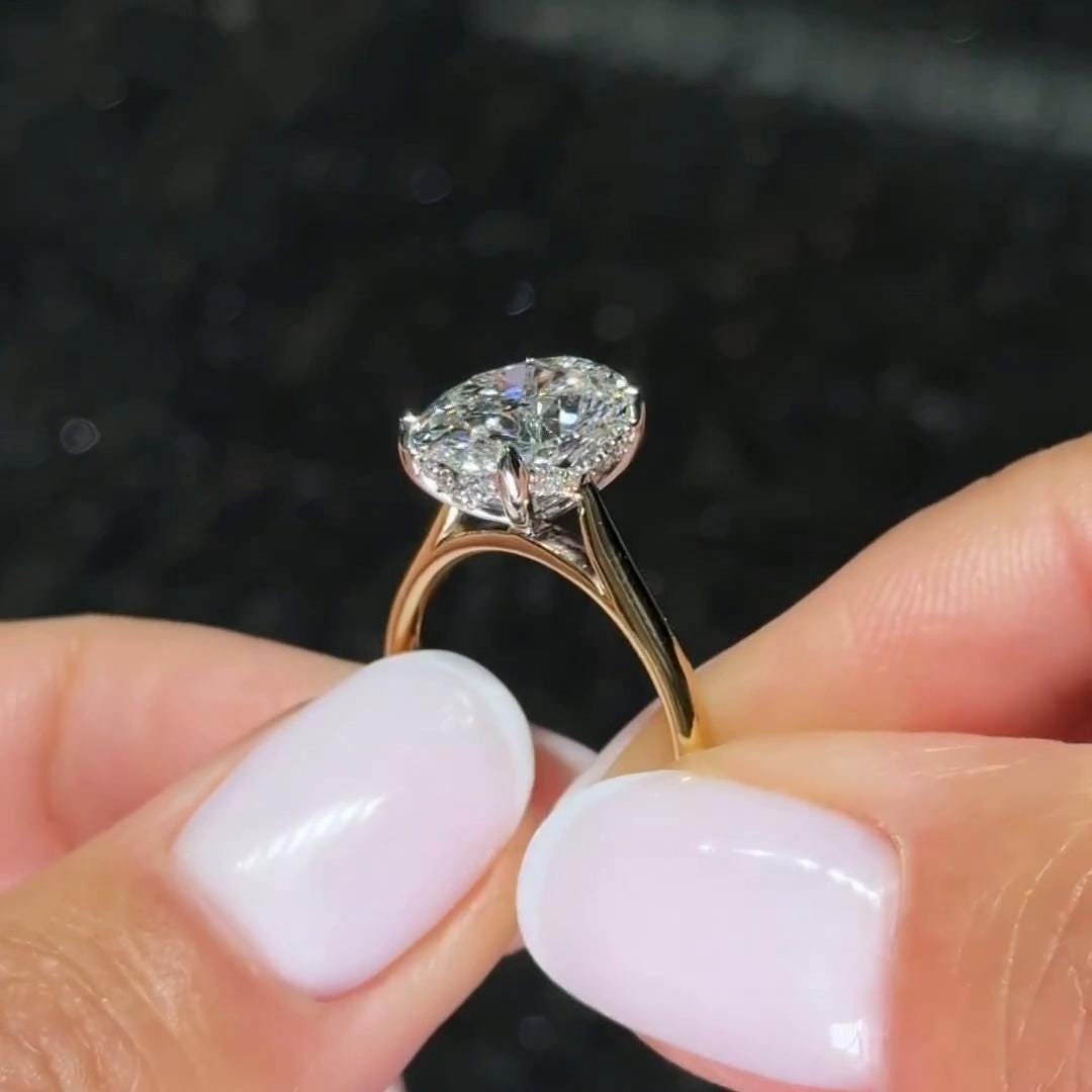 Vintage Cathedral Setting Oval Cut Engagement Ring Antique V Shape ...