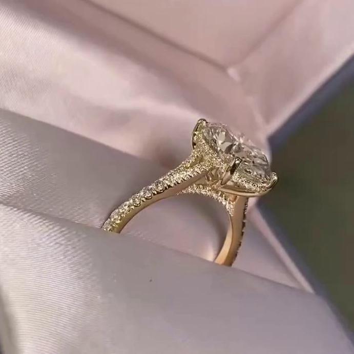 Vintage Cathedral Set Engagement Ring, Unique Hidden Pave Bridge With ...