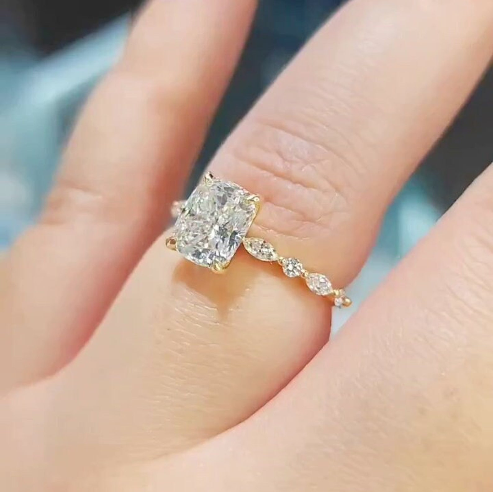 Antique Elongated Cushion Cut Moissanite Ring, 2ct Cushion Cut ...