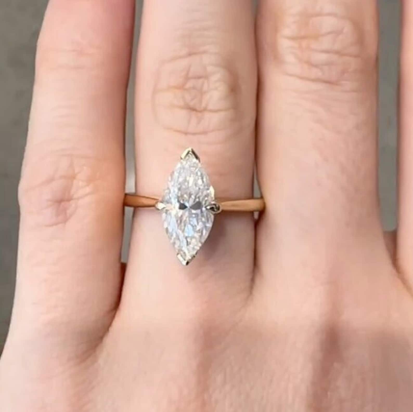 Cathedral Setting Engagement Ring, Elongated Marquise Cut Moissanite ...