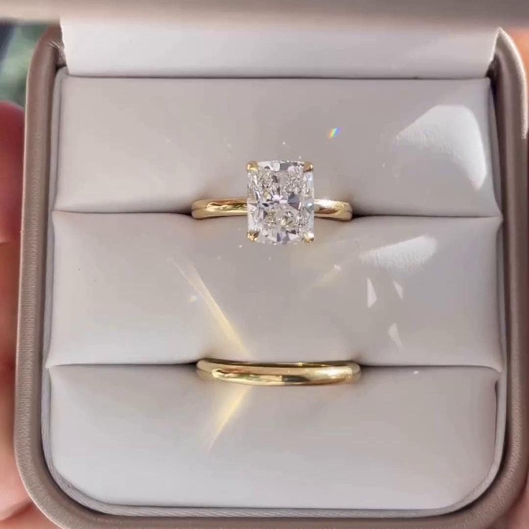 Elongated Cushion Cut Moissanite Ring Set, 2.25CT Cushion Cut Solitaire ...