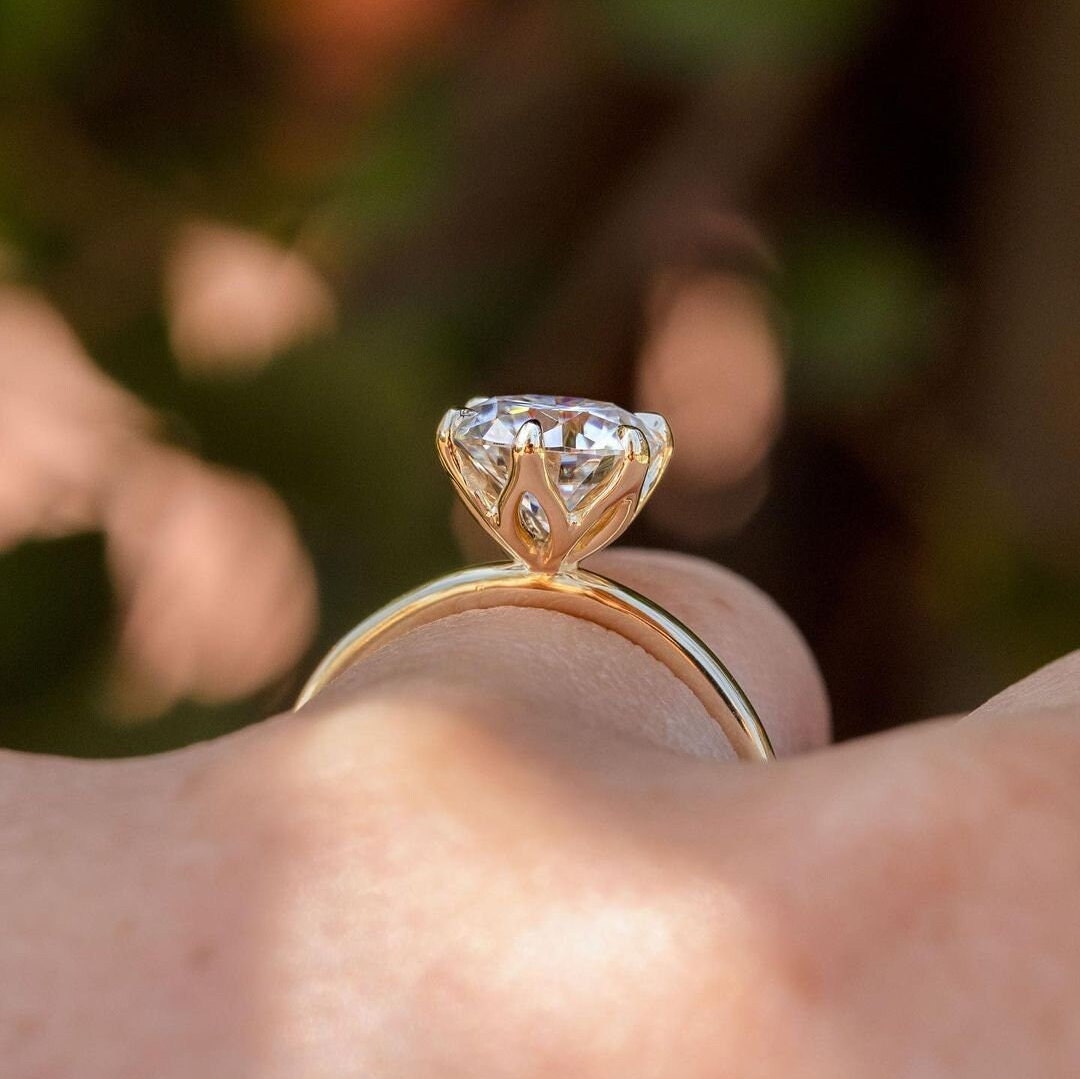 Tulip Petal Engagement Ring Flower Basket Setting Ring for Her Dainty ...