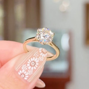 Antique Cathedral Setting Engagement Ring, Petal 6 Prong Round Cut ...