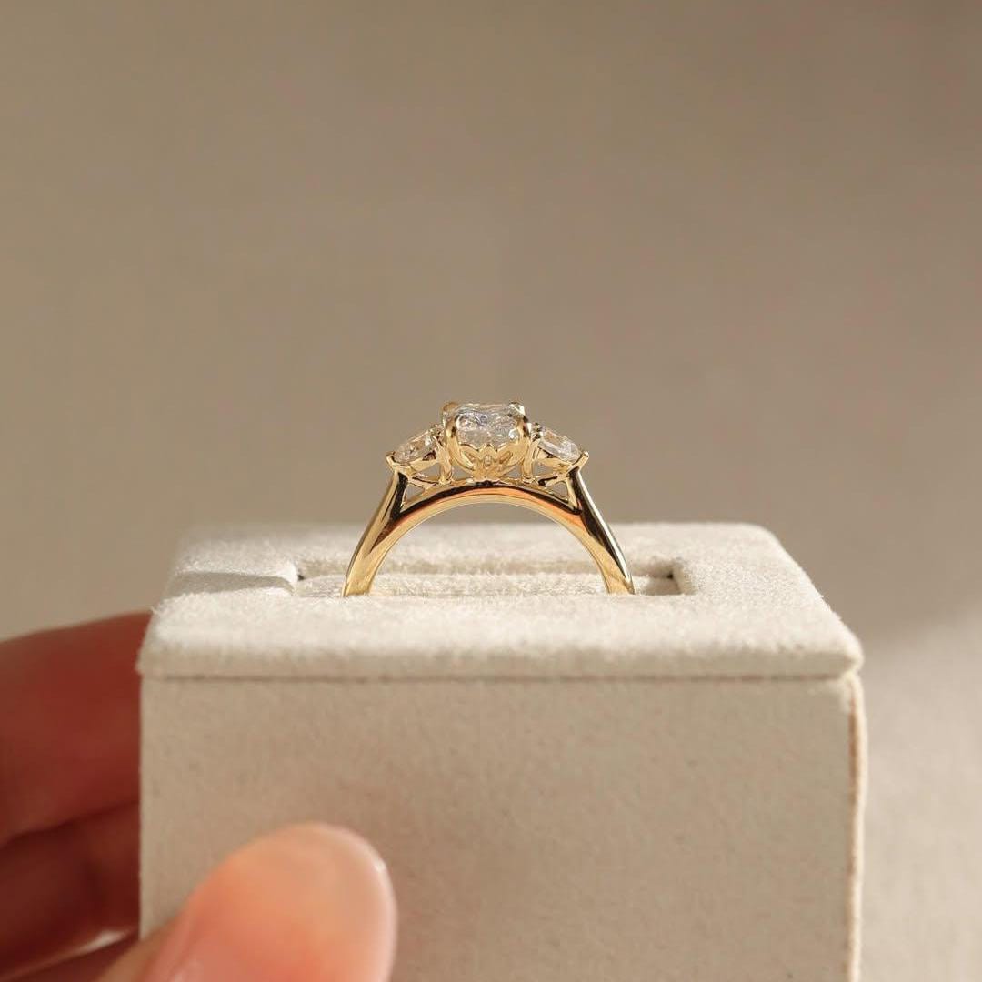 Vintage Cathedral Set Three Stone Engagement Ring 1.50 CT Elongated ...