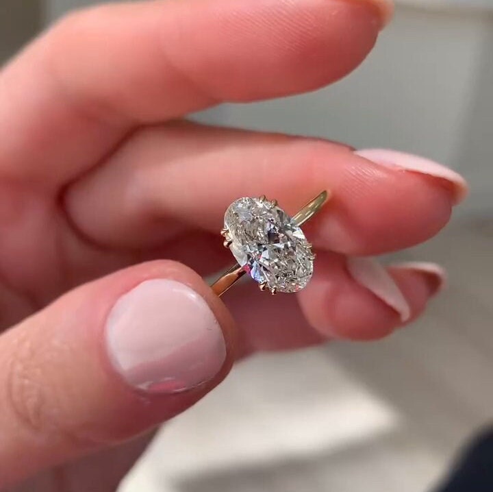 Double Claw Prong Oval Cut Solitaire Moissanite Engagement Ring, 3.75 ...