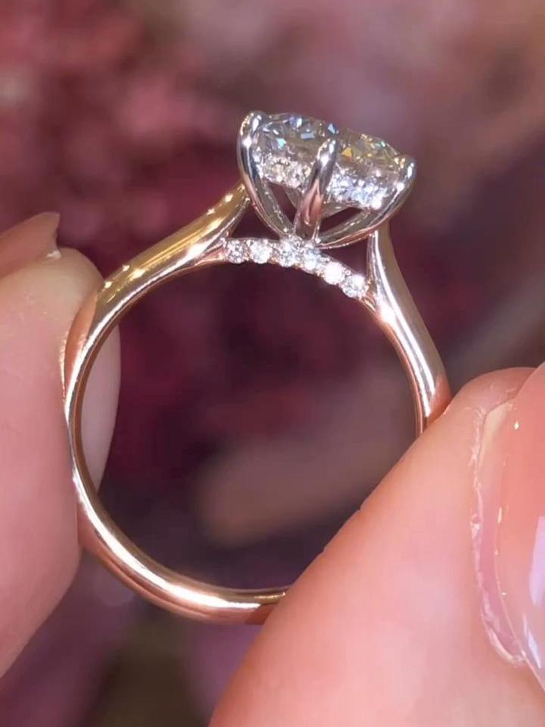 Vintage Cathedral Setting Engagement Ring, 2carat Round Cut Hidden Halo ...