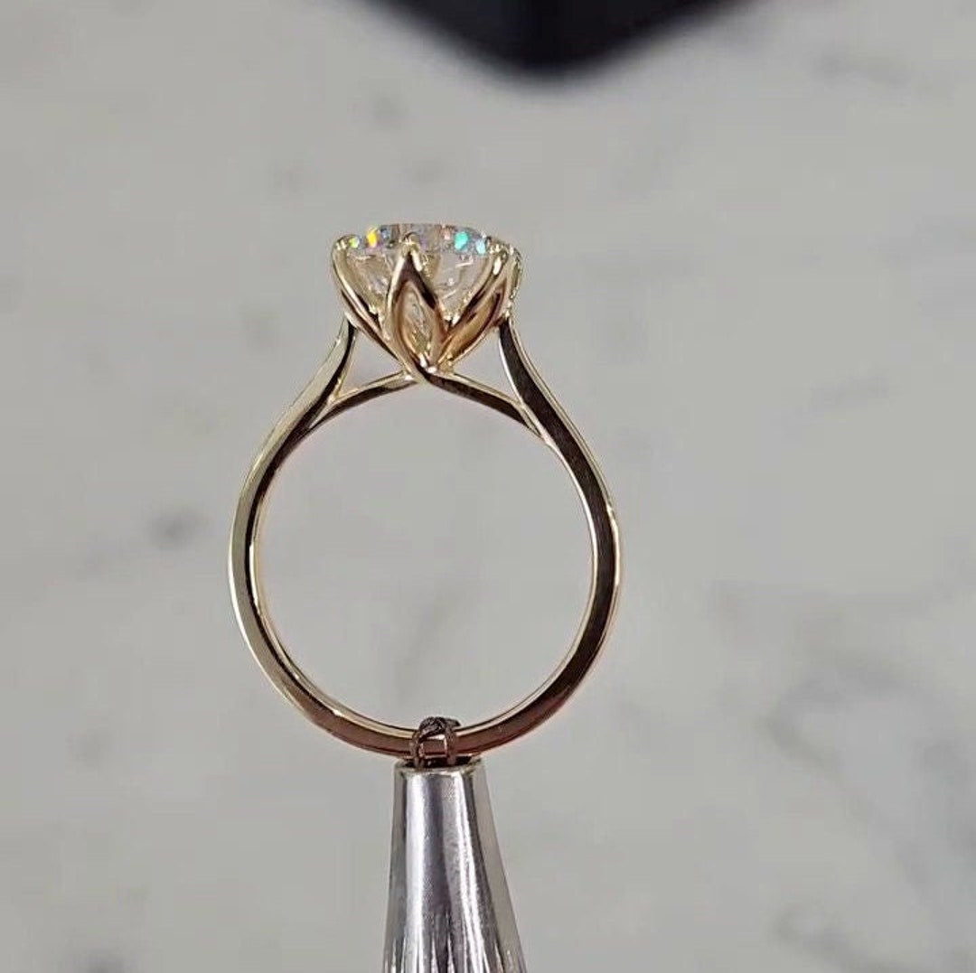 Antique Tulip Set Moissanite Engagement Ring, Vintage Cathedral Setting ...