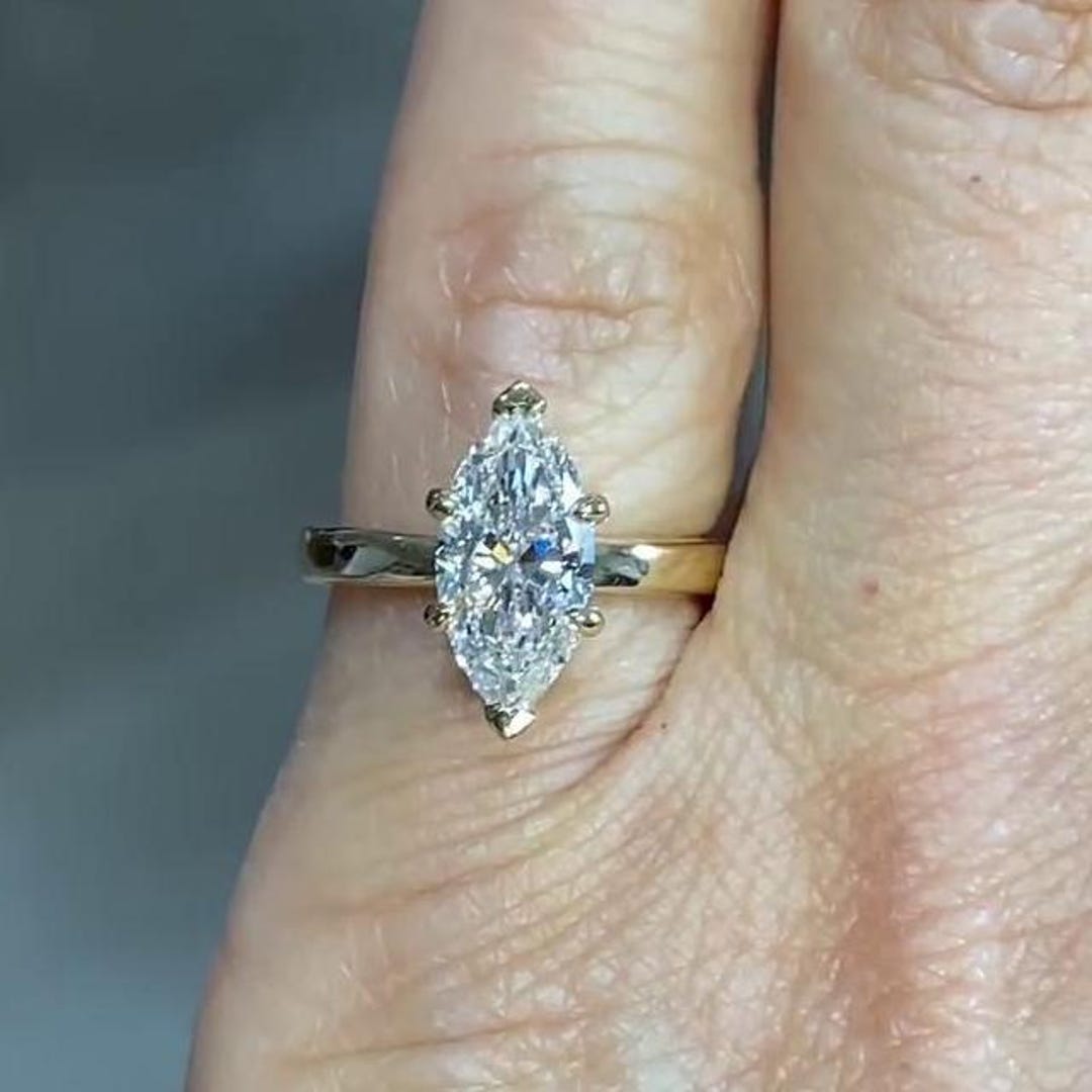 14k Yellow Gold Marquise Cut Solitaire Moissanite Engagement Ring ...