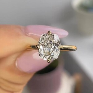 3.50 CT Elongated Cushion Cut Moissanite Ring in Solid Yellow Gold ...
