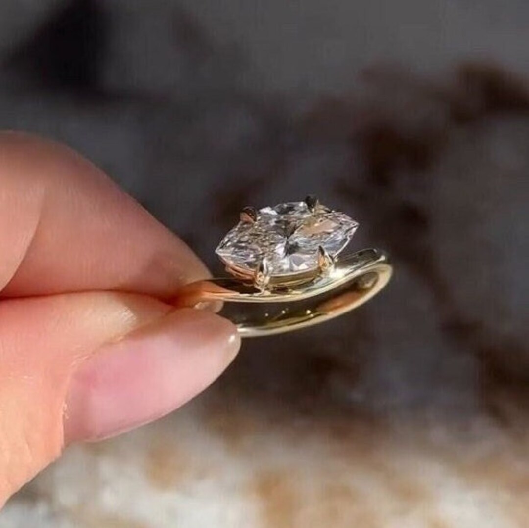 East West Marquise Cut Moissanite Engagement Ring, Solitaire Moissanite ...