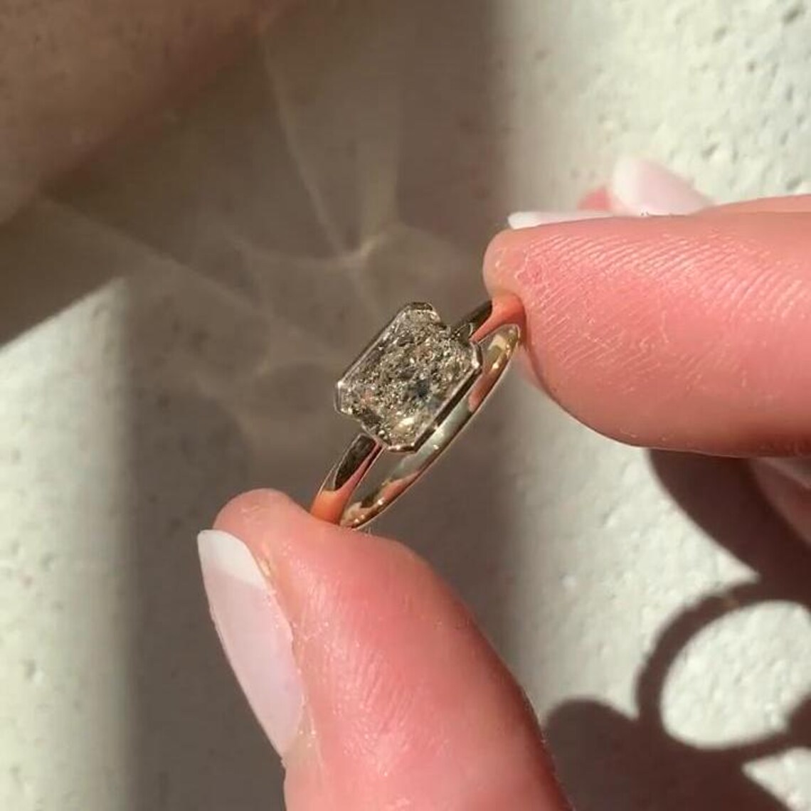 Bezel Set Radiant Cut Moissanite Engagement Ring, East West Radiant Cut ...