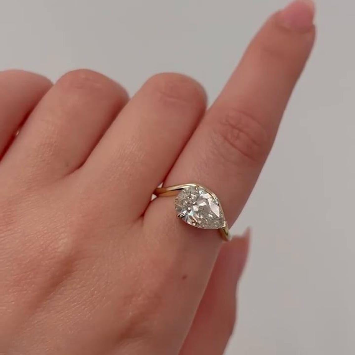 Pear Cut Moissanite Curved Proposal Ring for Her, East West Pear ...