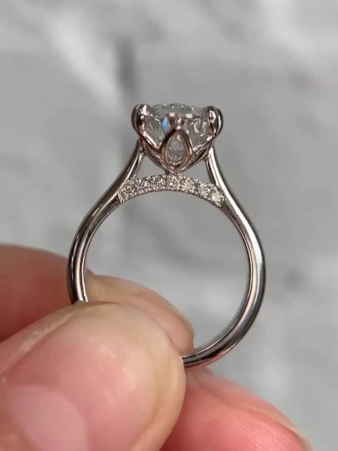 Antique Lotus Tulip Setting Engagement Ring in 14k White Gold 3ct Oval ...