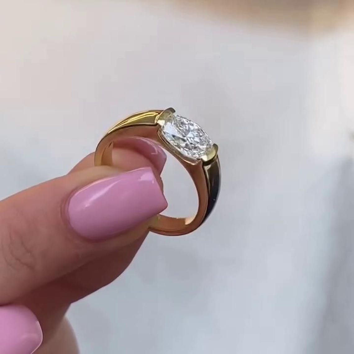 East West Oval Cut Half Bezel Set Ring, 1.50ct Oval Cut Solitaire ...