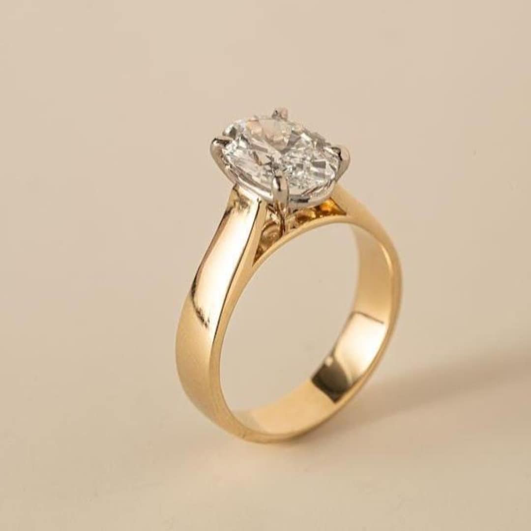 Vintage Cathedral Setting Oval Cut Moissanite Ring, Oval Solitaire ...