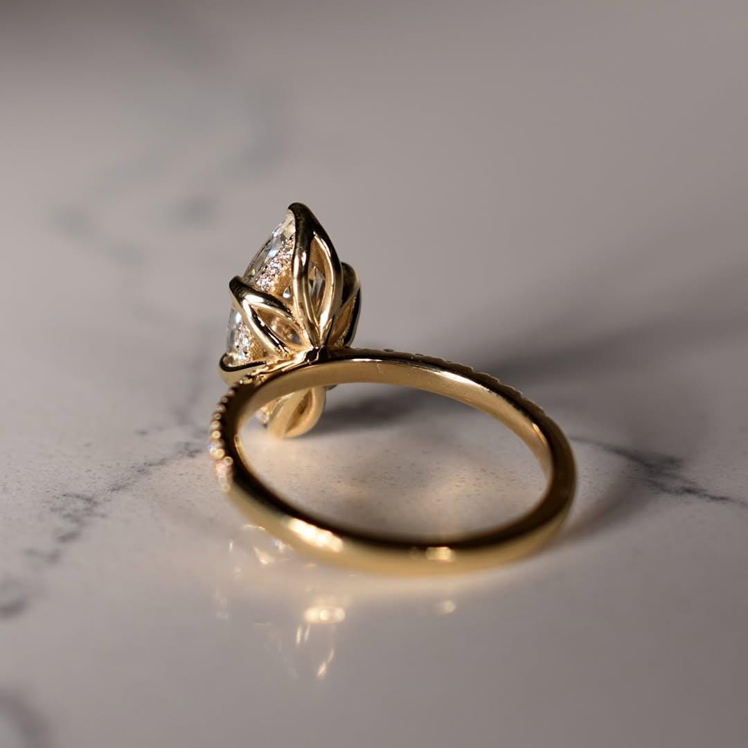 Antique Lotus Tulip Setting Engagement Ring, 2ct Marquise Cut Hidden ...