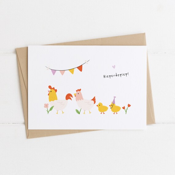 Greeting card chickens Postcard congratulations Card | Etsy
